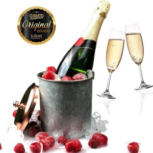 Galrose Galvanized Iron Insulated Ice Bucket – Rose Gold Lid, 2 Liter Stainless Steel Double Wall 5.5" x 6” Rustic Wine Chiller or Champagne Bucket. Unique 6th Iron Anniversary or Birthday Gift