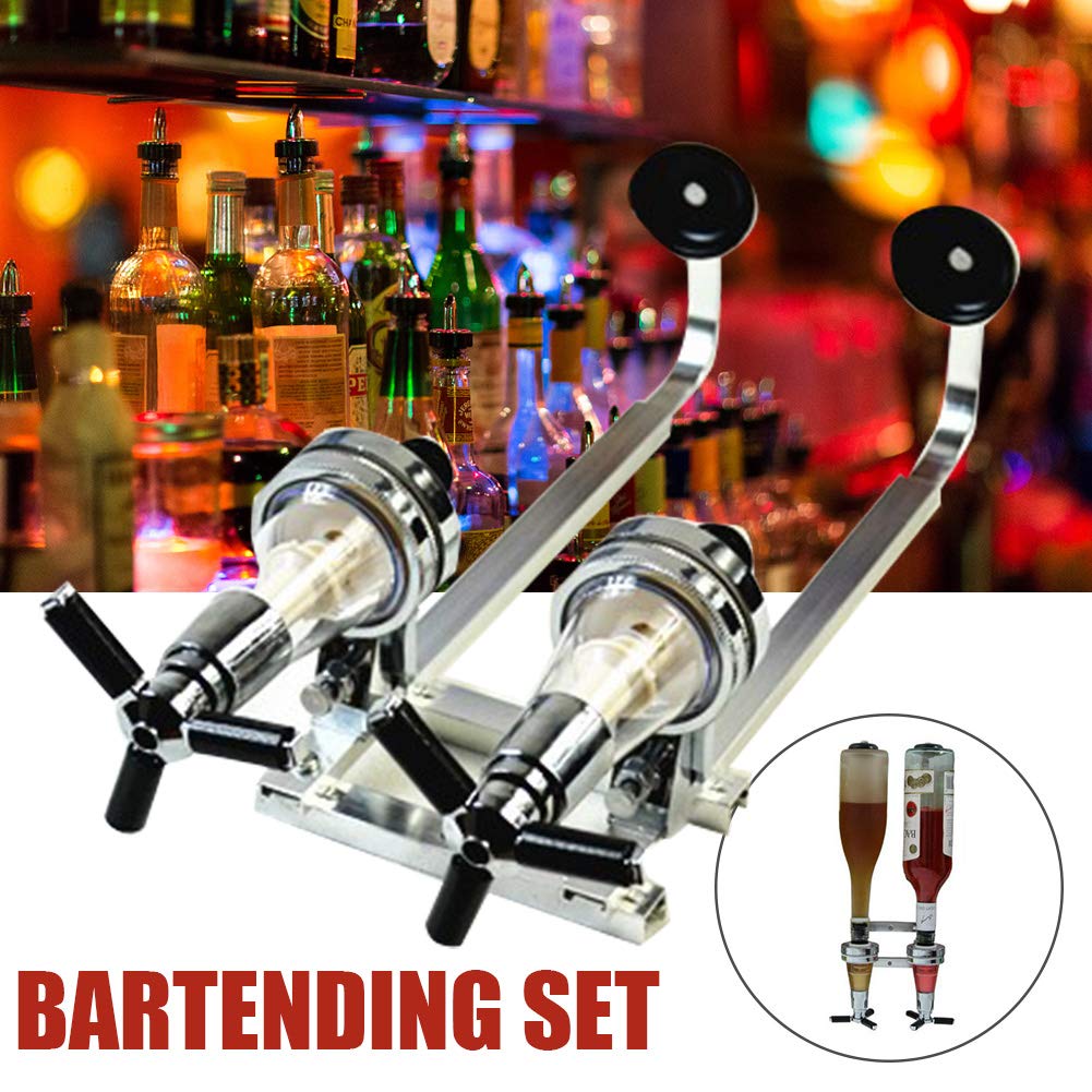 2-Bottle Liquor Dispenser,Aluminum Alloy Wall Mounted Liquor Dispenser Bracket Wine Spirits Liquor Dispenser Beverage Stand Revolving Nozzle Drinkware Set