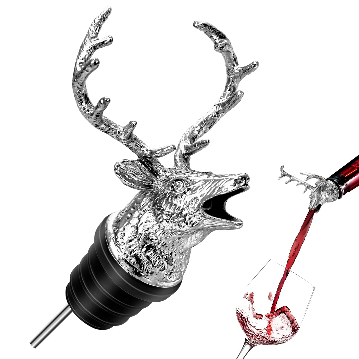 Lion Wine Pourer for Wine Bottles, Stainless Steel Animal Bar Liquor Bottle Pourer Liquor Pour Spout for Liquor Bottles, Speed Pourer Wine Areator Spout Bottle Pourer for Alcohol (Reindeer)