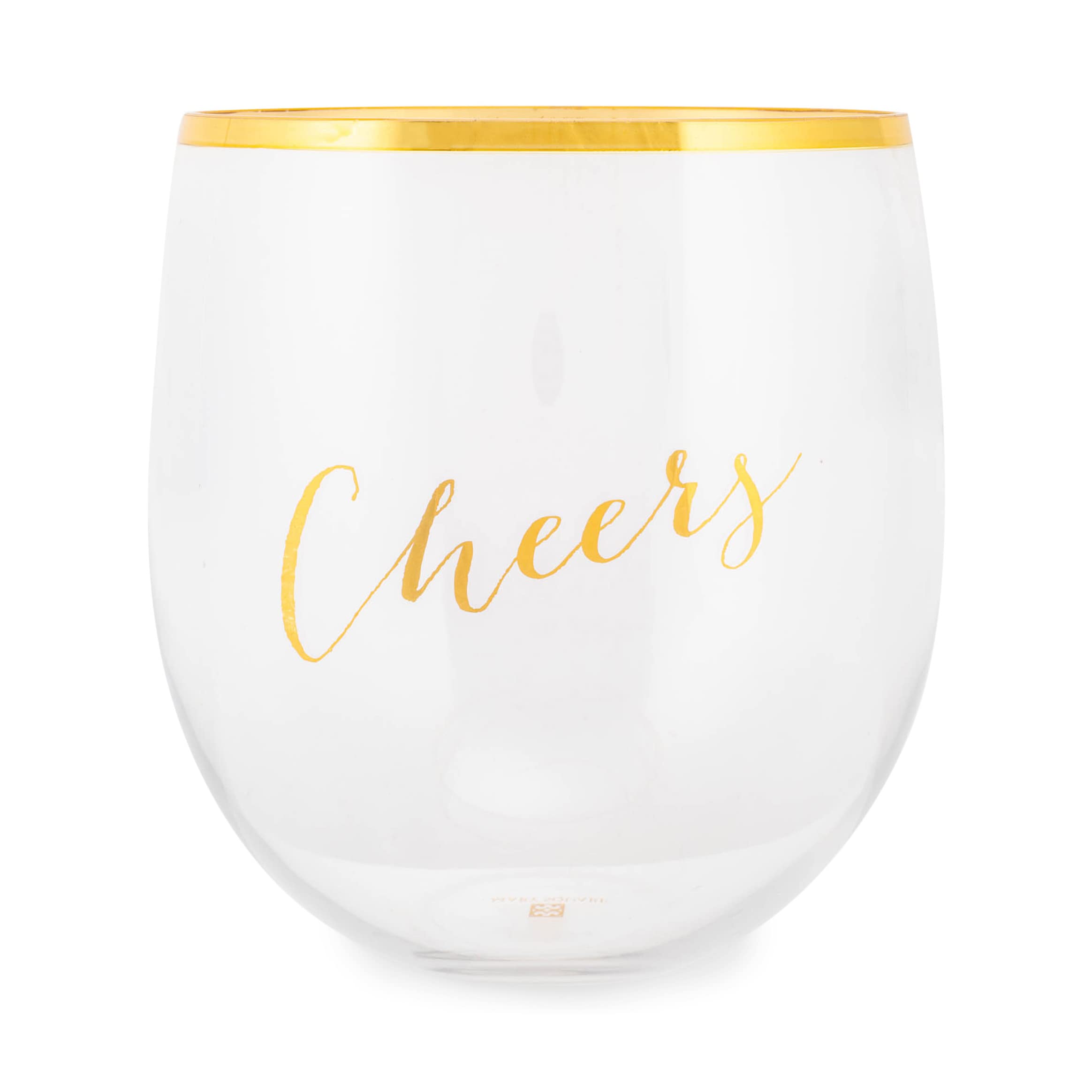 Mary Square Cheers Gold Tone Rim 6.5 x 8 Glass Champagne Ice Bucket