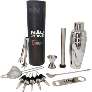 professional bartending kit (12 piece) | cocktail shaker set | bar set with elegant stainless steel large 30 oz. cocktail shaker - premium mixology bartending kit | deluxe gift packaging