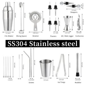 Cocktail Shaker Set, 20 Piece Stainless Steel Bartender Kit 25 oz Shaker Tins with Bamboo Stand, Recipe Book, for Drink Mixing, Home, Bar, Parties