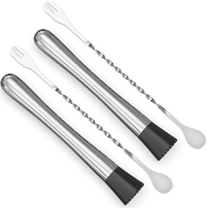 yeajoin 4pcs stainless steel cocktail muddler and long mixing bar spoon set home kitchen rest bar tools stirrers for drink mint fruit crusher, 8 inch