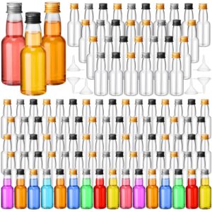 120 pcs mini liquor bottles, plastic spirit bottle, 2 oz mini empty plastic alcohol shot bottles with funnels, airtight shot bottles miniature bottles for party favors, weddings (silver, gold, black)