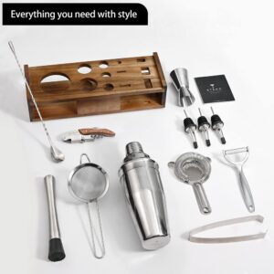 Etens Bartender Kit with Stand and Glass Cocktail Shaker Budnle, 14pc Cocktail Shaker Set and Clear Martini Shaker with Measurement