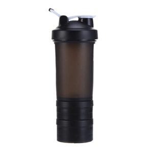 Black Protein Shaker Bottle with Pill Organizer and Storage for Protein Powder, 500ml