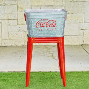 Leigh Country CP 98090 Galvanized 42 Qt. Coca-Cola Wash Tub Stand, Silver and Red