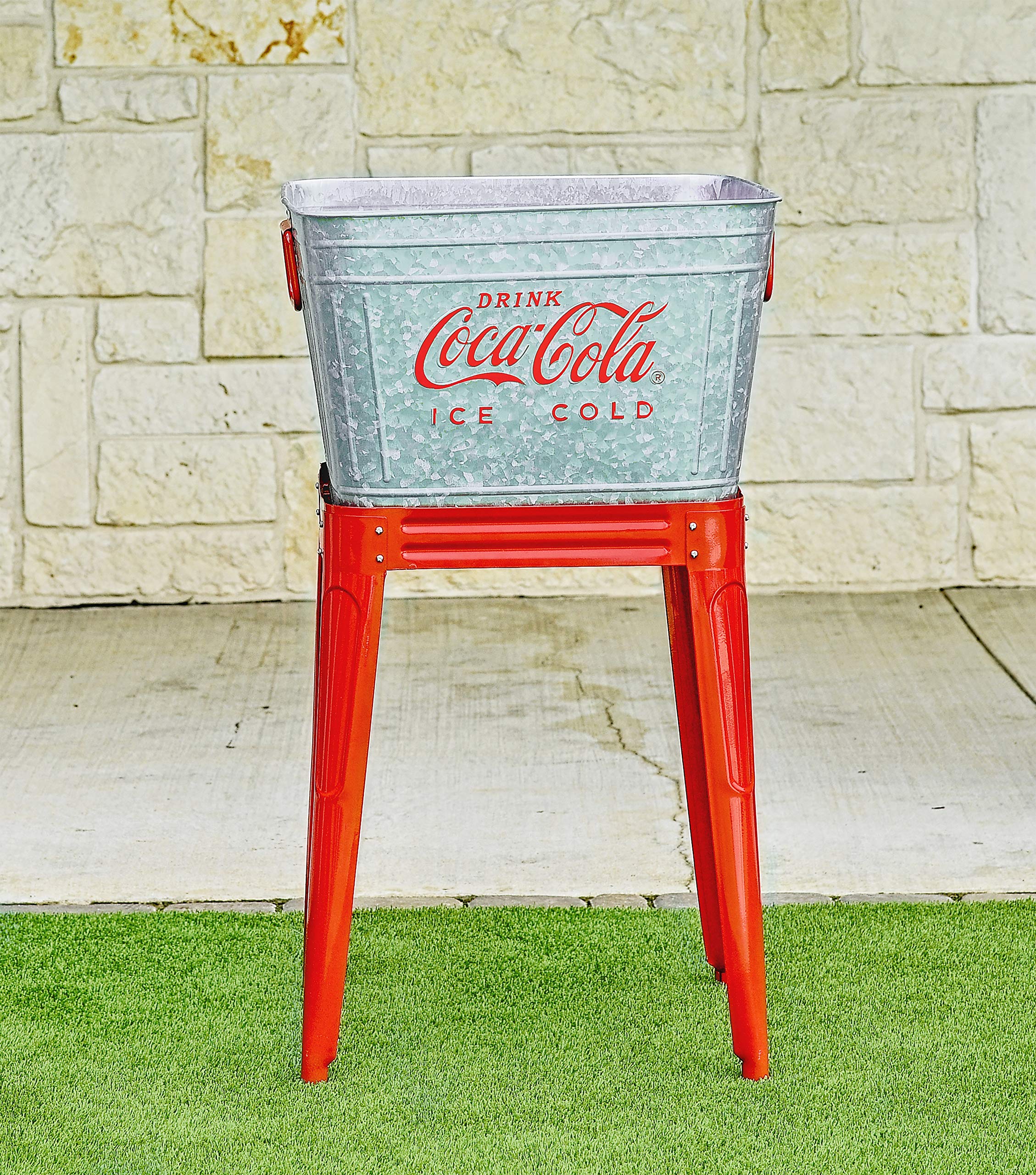 Leigh Country CP 98090 Galvanized 42 Qt. Coca-Cola Wash Tub Stand, Silver and Red