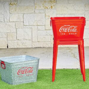 Leigh Country CP 98090 Galvanized 42 Qt. Coca-Cola Wash Tub Stand, Silver and Red