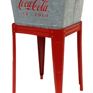 Leigh Country CP 98090 Galvanized 42 Qt. Coca-Cola Wash Tub Stand, Silver and Red