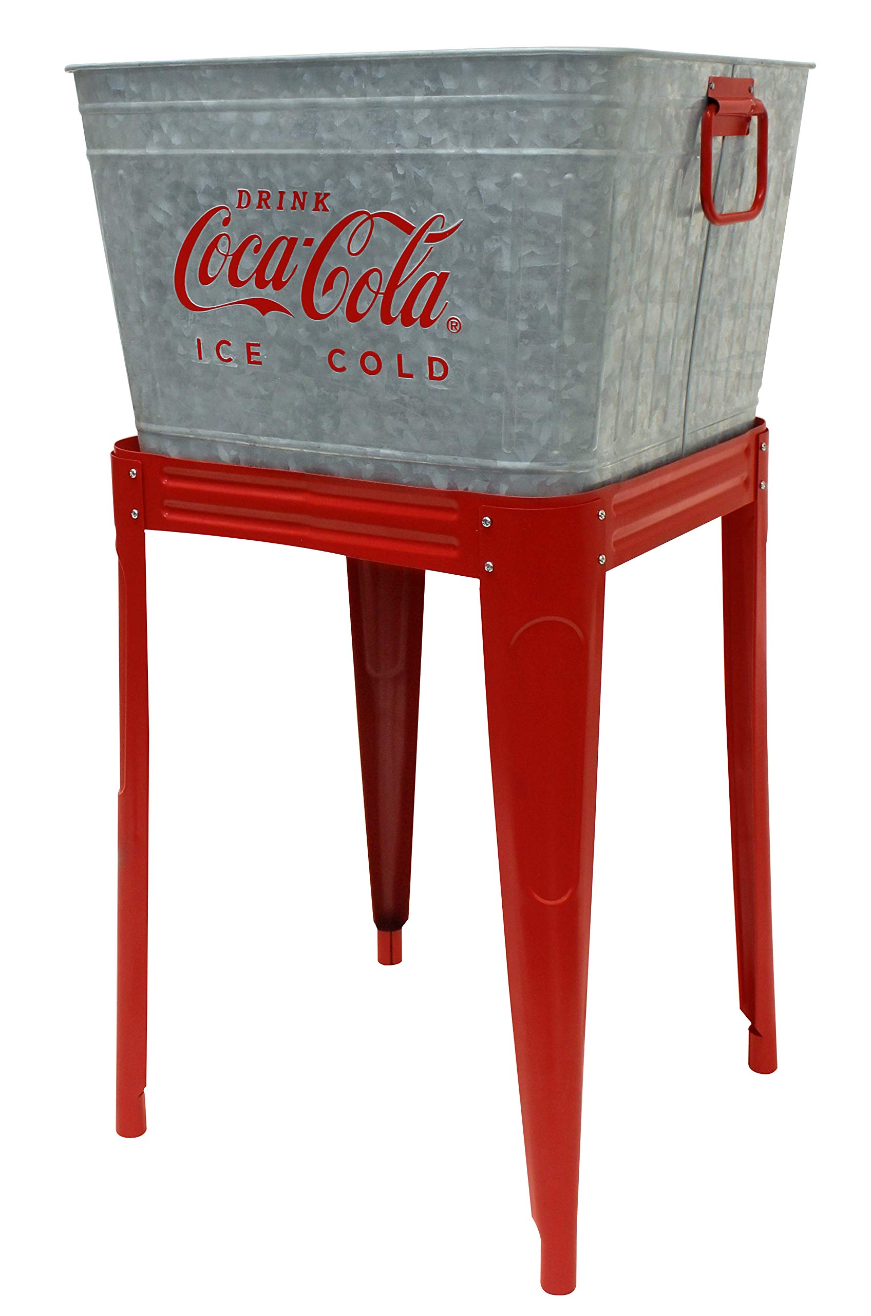 Leigh Country CP 98090 Galvanized 42 Qt. Coca-Cola Wash Tub Stand, Silver and Red