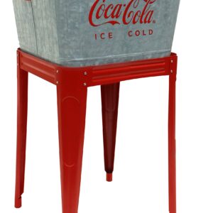 Leigh Country CP 98090 Galvanized 42 Qt. Coca-Cola Wash Tub Stand, Silver and Red