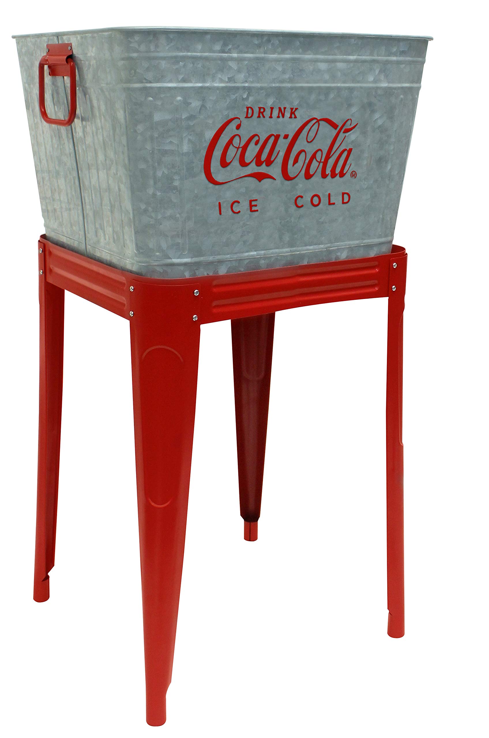 Leigh Country CP 98090 Galvanized 42 Qt. Coca-Cola Wash Tub Stand, Silver and Red