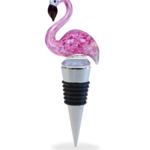 Cheers Flamingo Glass Wine Stopper – Elegant Vacuum Seal Reusable Zoo Animal Bird Wine Bottle Stopper – Airtight Leak Proof Bottle Topper Cork Plug – Cute Home Decor & Bar Tool Accessory Gift