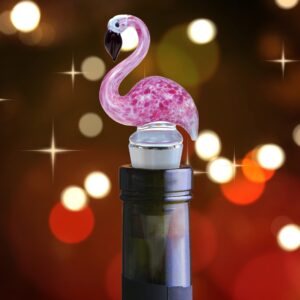 Cheers Flamingo Glass Wine Stopper – Elegant Vacuum Seal Reusable Zoo Animal Bird Wine Bottle Stopper – Airtight Leak Proof Bottle Topper Cork Plug – Cute Home Decor & Bar Tool Accessory Gift