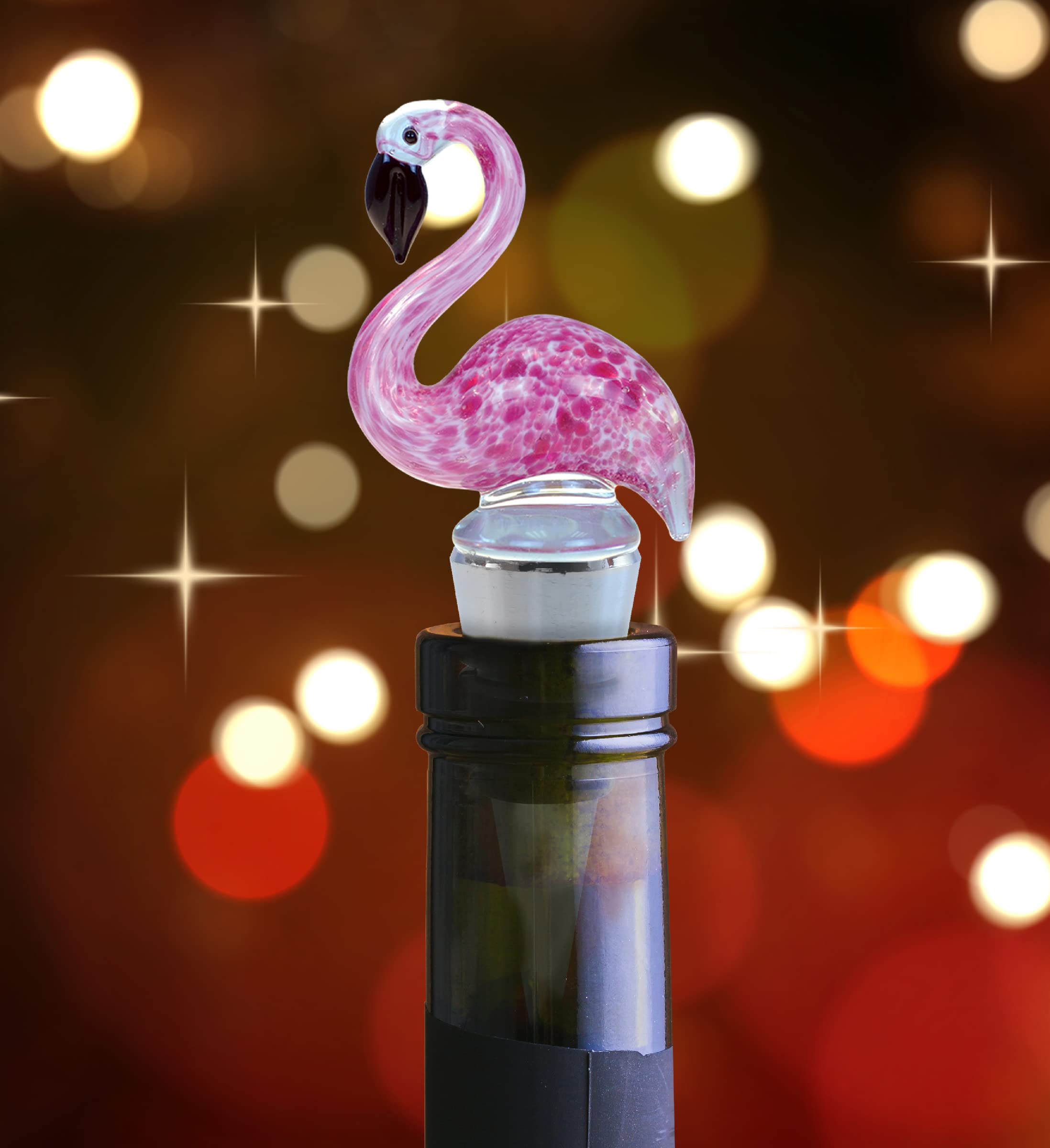 Cheers Flamingo Glass Wine Stopper – Elegant Vacuum Seal Reusable Zoo Animal Bird Wine Bottle Stopper – Airtight Leak Proof Bottle Topper Cork Plug – Cute Home Decor & Bar Tool Accessory Gift