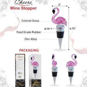 Cheers Flamingo Glass Wine Stopper – Elegant Vacuum Seal Reusable Zoo Animal Bird Wine Bottle Stopper – Airtight Leak Proof Bottle Topper Cork Plug – Cute Home Decor & Bar Tool Accessory Gift