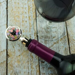 Black Cat Hiding in Spring Flowers Wine Bottle Stopper