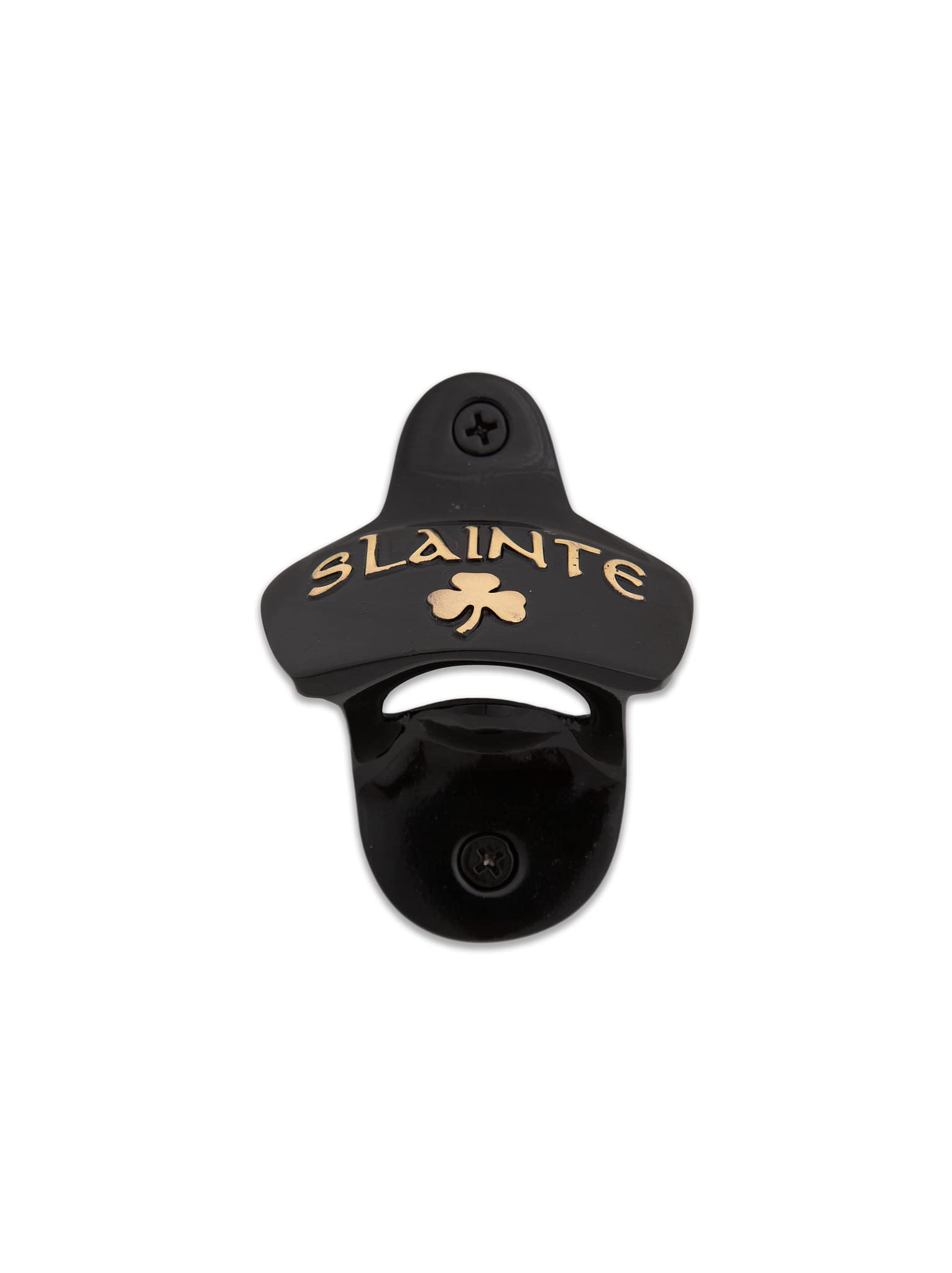 Exclusively Irish Wall Mounted Bottle Opener Made of Brass - Irish Caps Remover for Bar or Kitchen(Slainte Shamrock), Black/Gold