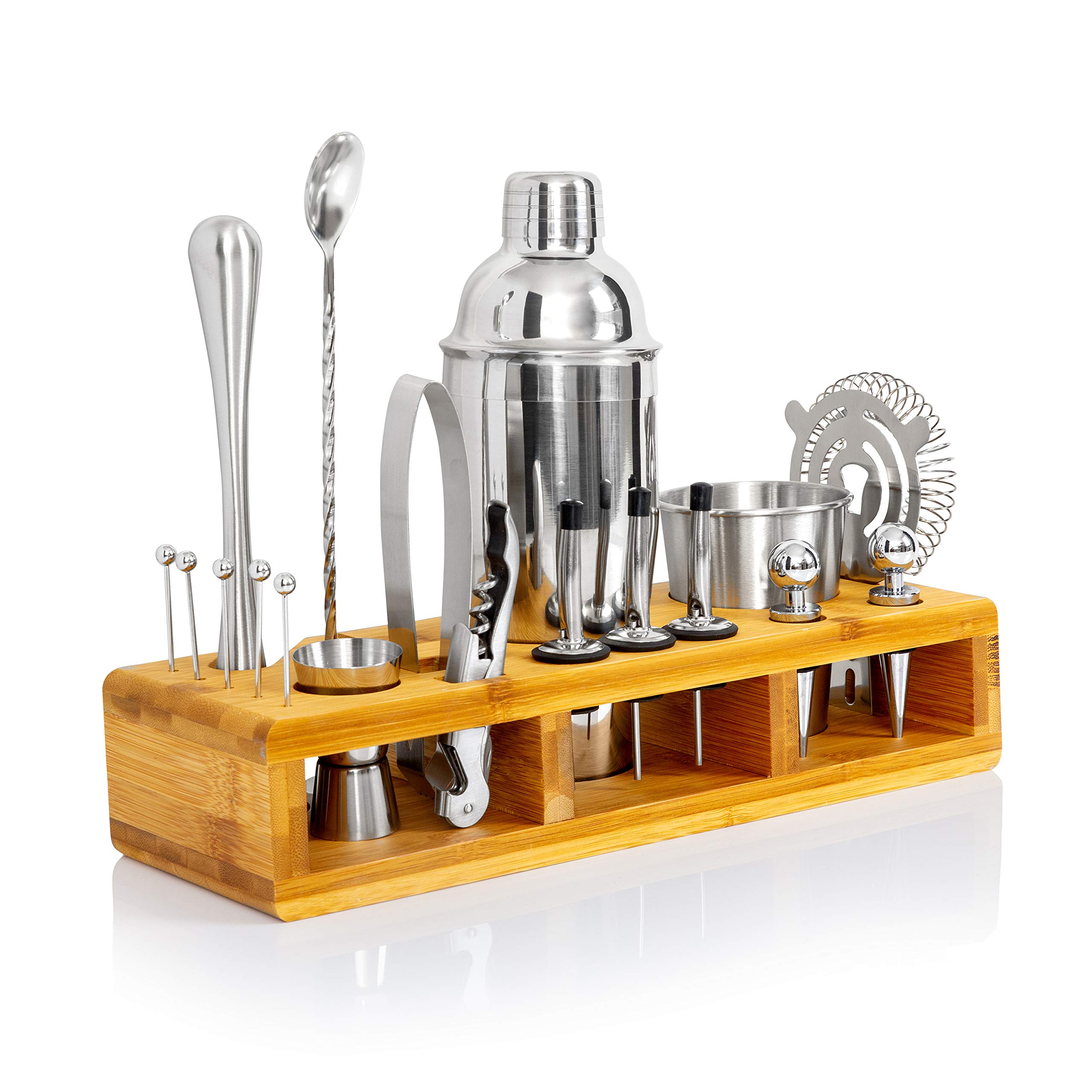 Maxam 24 Piece Bartender Set - Cocktail Shaker, Muddler, Liquor Mixing Kit, Bar Tools