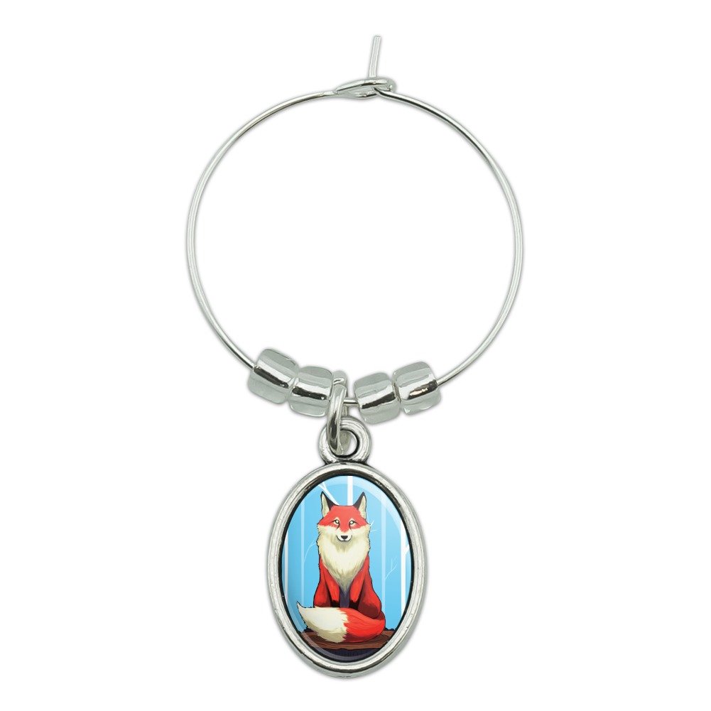 GRAPHICS & MORE Fox on Tree Stump Wine Glass Oval Charm Drink Marker