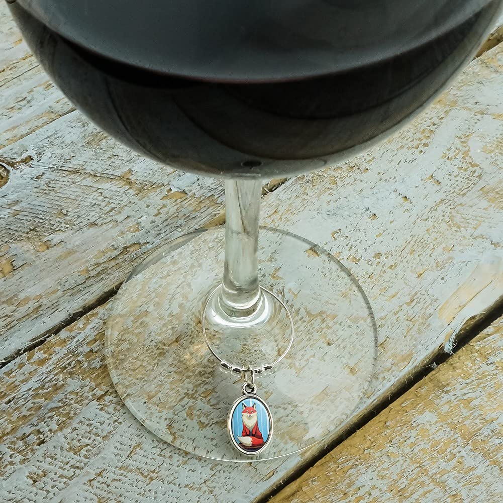 GRAPHICS & MORE Fox on Tree Stump Wine Glass Oval Charm Drink Marker