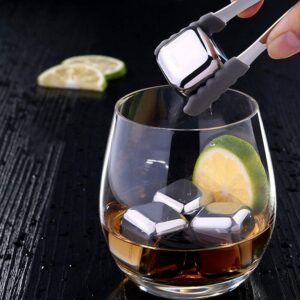 eoocvt Whiskey Stones Luxury Gift Set - 8pcs Stainless Steel Reusable Ice Cubes with Barman Tongs and Freezer Tray