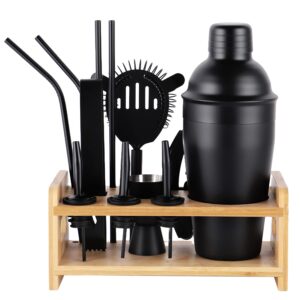 jnwinog 13pcs-cocktail shaker set black bartending kit 18.6oz cocktail bar set cocktail mixing drink making kit professional bar and home drink bar tools for bartender(matte black)