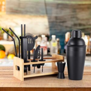 JNWINOG 13Pcs-Cocktail Shaker Set Black Bartending Kit 18.6oz Cocktail Bar Set Cocktail Mixing Drink Making Kit Professional Bar and Home Drink Bar Tools for Bartender(Matte Black)