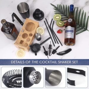 JNWINOG 13Pcs-Cocktail Shaker Set Black Bartending Kit 18.6oz Cocktail Bar Set Cocktail Mixing Drink Making Kit Professional Bar and Home Drink Bar Tools for Bartender(Matte Black)