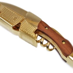 Gold Plated Corkscrew w/Wood Handle Professional Double Hinge Waiters Wine Key