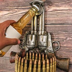 Ebros Gift Rustic Western Cowboy Outlaw Dual Revolver Pistols Guns Wall Mounted Bottle Cap Opener With Bullet Shells Casings Catcher Basin Wild West Country Themed Decorative Accent