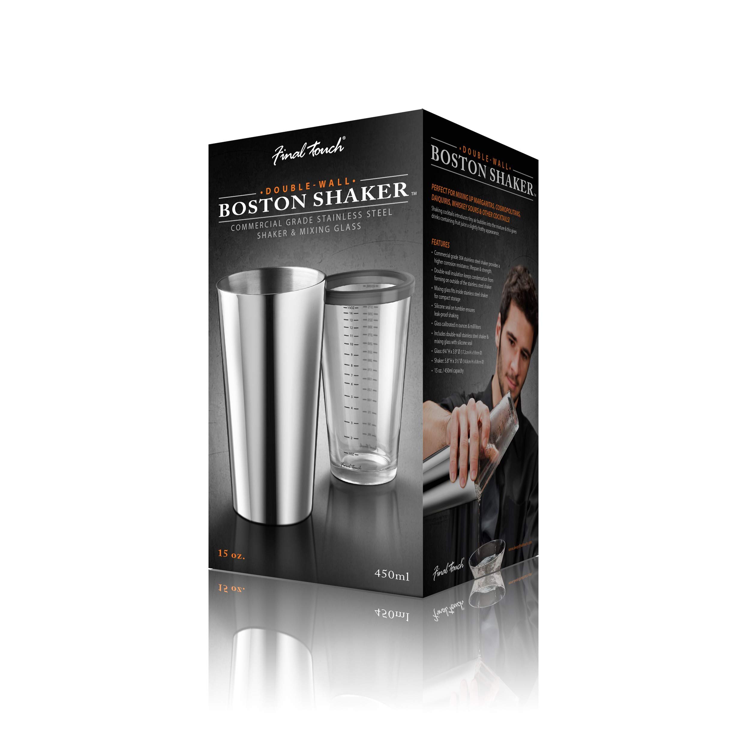 Final Touch Double Wall Boston Shaker with Silicone Seal and Ounce/Milliliter Measurements (FTA1852)