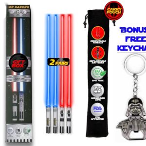 Lightsaber Chopsticks Light Up Star Wars LED Reusable Red & Blue 2 PAIRS FREE Darth Vader Keychain Bottle Opener