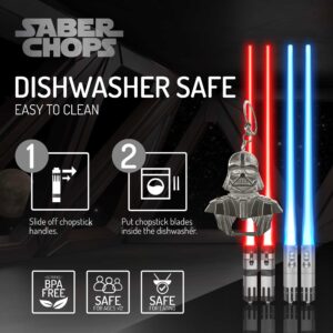 Lightsaber Chopsticks Light Up Star Wars LED Reusable Red & Blue 2 PAIRS FREE Darth Vader Keychain Bottle Opener