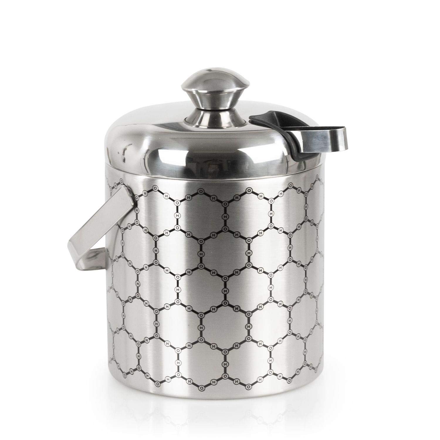 Stainless Steel Ice Bucket With Ice Molecule Pattern | A Fun Way To Keep Your Ice Cold & Frozen | Includes Set Of Ice Tongs