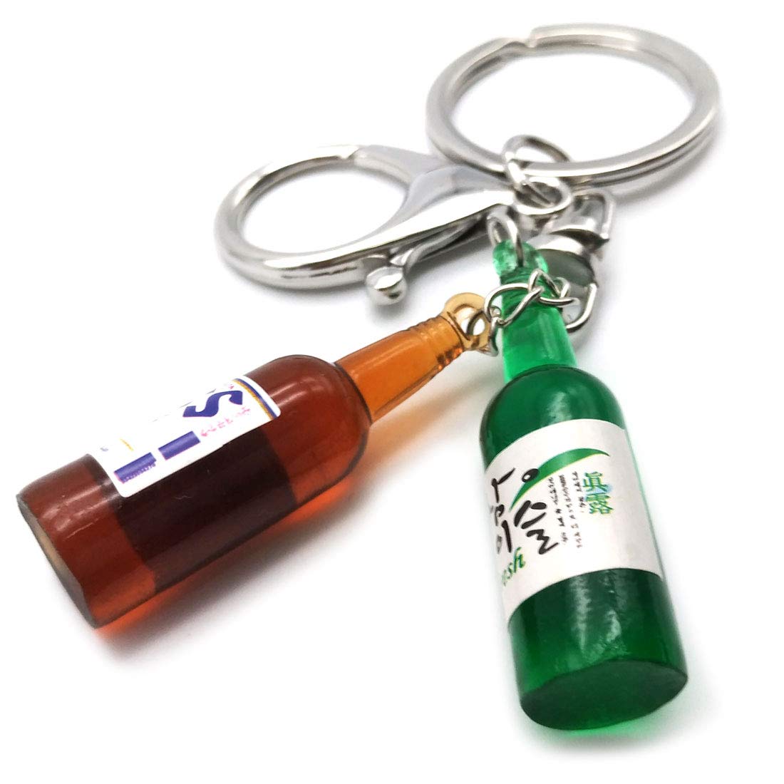 GARASANI Korean Soju and Beer Bottle Miniature Key Chain Key Ring Unique Bottle (Soju and Beer)