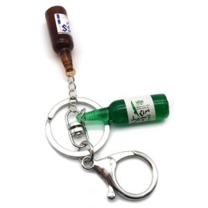 GARASANI Korean Soju and Beer Bottle Miniature Key Chain Key Ring Unique Bottle (Soju and Beer)