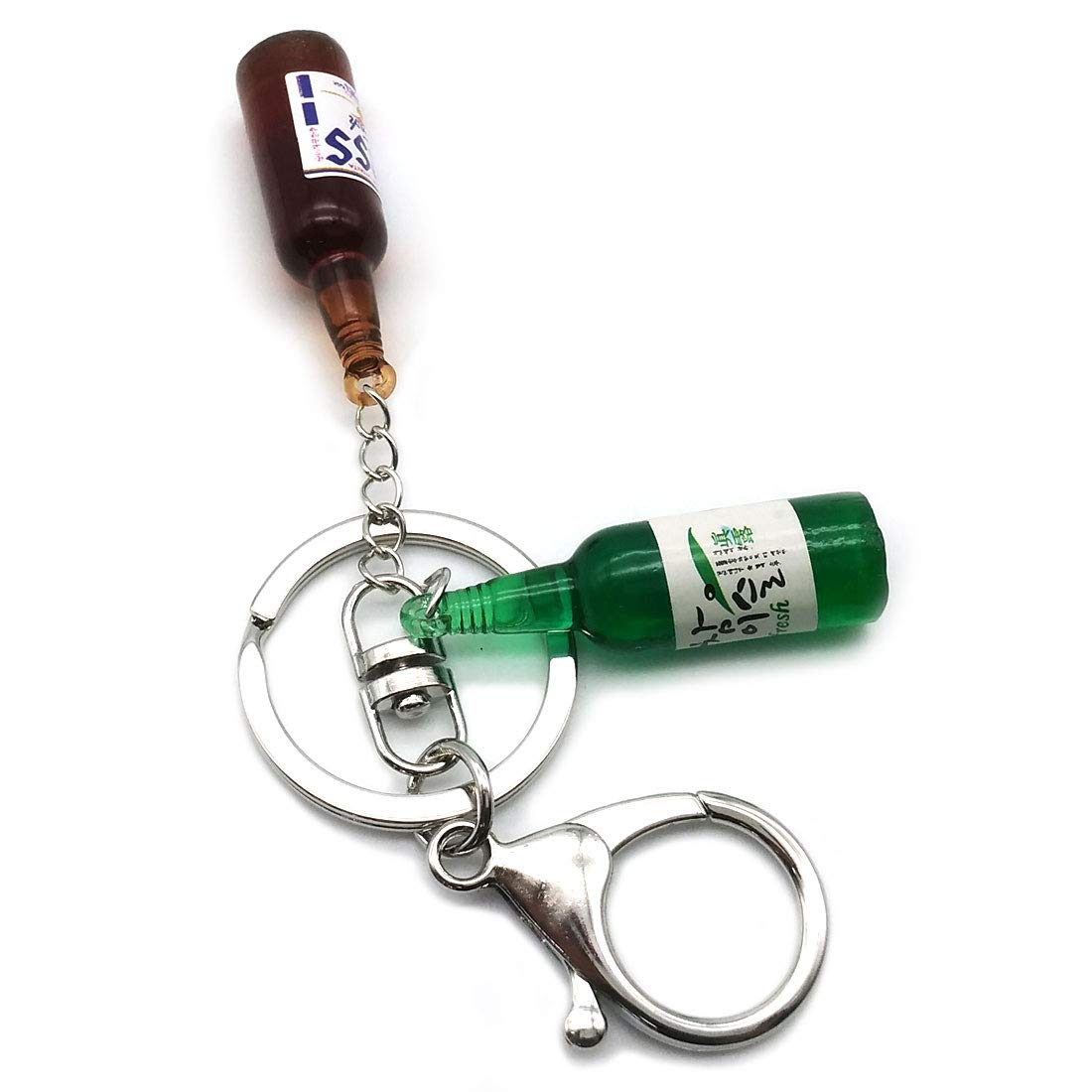 GARASANI Korean Soju and Beer Bottle Miniature Key Chain Key Ring Unique Bottle (Soju and Beer)