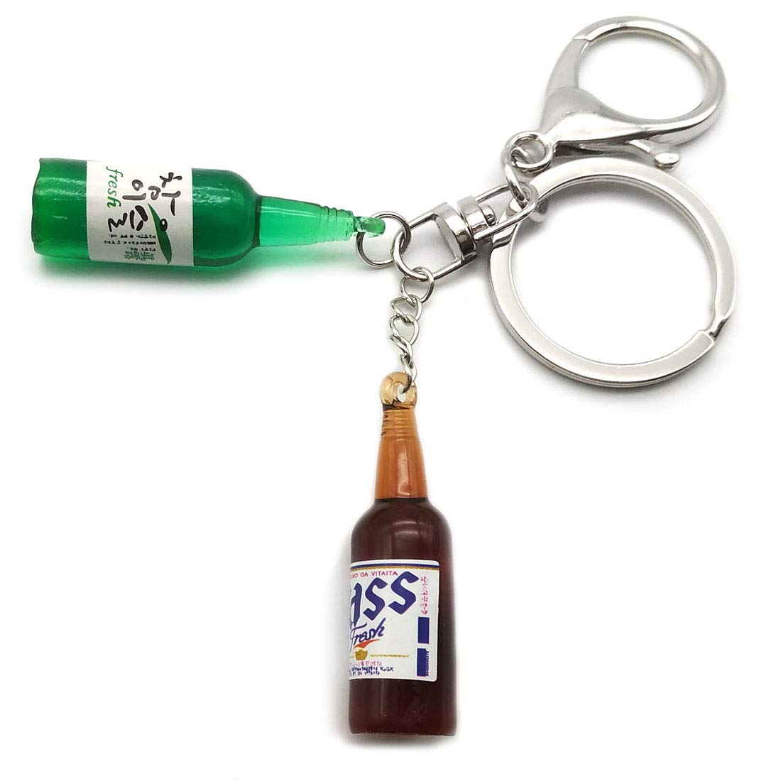 GARASANI Korean Soju and Beer Bottle Miniature Key Chain Key Ring Unique Bottle (Soju and Beer)