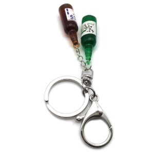 GARASANI Korean Soju and Beer Bottle Miniature Key Chain Key Ring Unique Bottle (Soju and Beer)