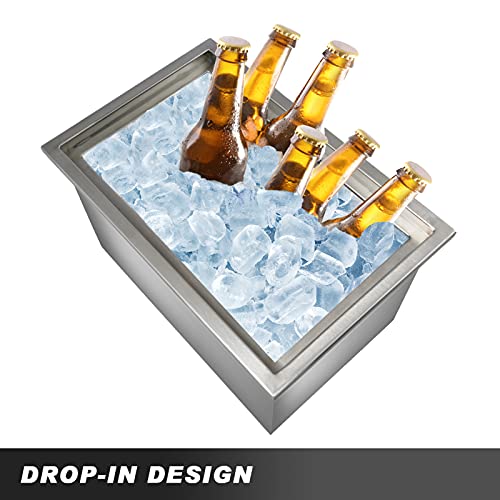 Drop in Ice Chest 18Lx12Wx14.5H Inch with Sliding Cover 304 Stainless Steel Drop in Cooler and Drop in Ice Bin for Cold Wine Beer