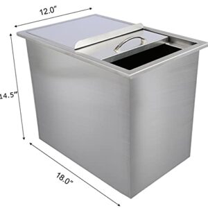 Drop in Ice Chest 18Lx12Wx14.5H Inch with Sliding Cover 304 Stainless Steel Drop in Cooler and Drop in Ice Bin for Cold Wine Beer