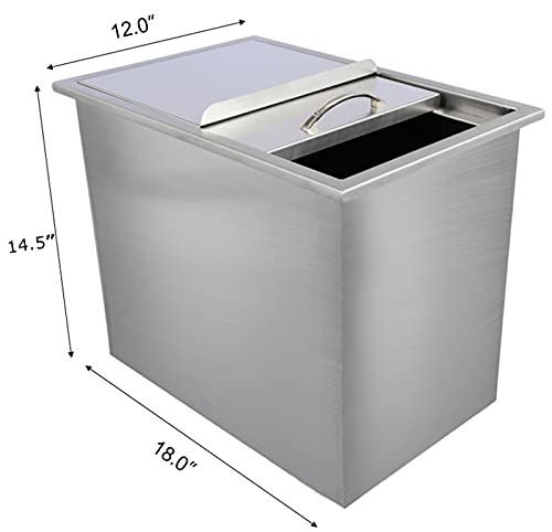 Drop in Ice Chest 18Lx12Wx14.5H Inch with Sliding Cover 304 Stainless Steel Drop in Cooler and Drop in Ice Bin for Cold Wine Beer