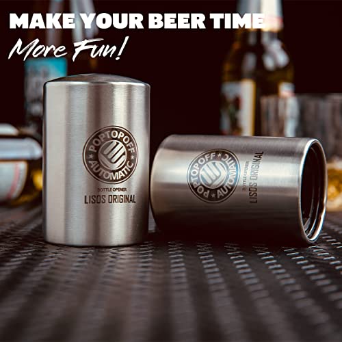 LISOS Automatic Beer Bottle Opener, Pop Top Push Down Magnetic Bottle Openers, Soda Cap Remover, Cool Beer Gifts & Fun Gadgets