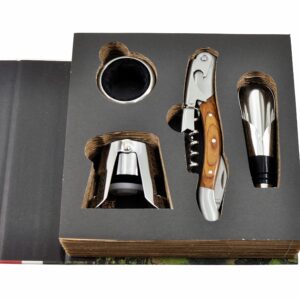 Legnoart Memorabile 4-Piece Professional Wine Set: Wine Opener, Champagne Stopper, Drip Collar, Wine Pourer