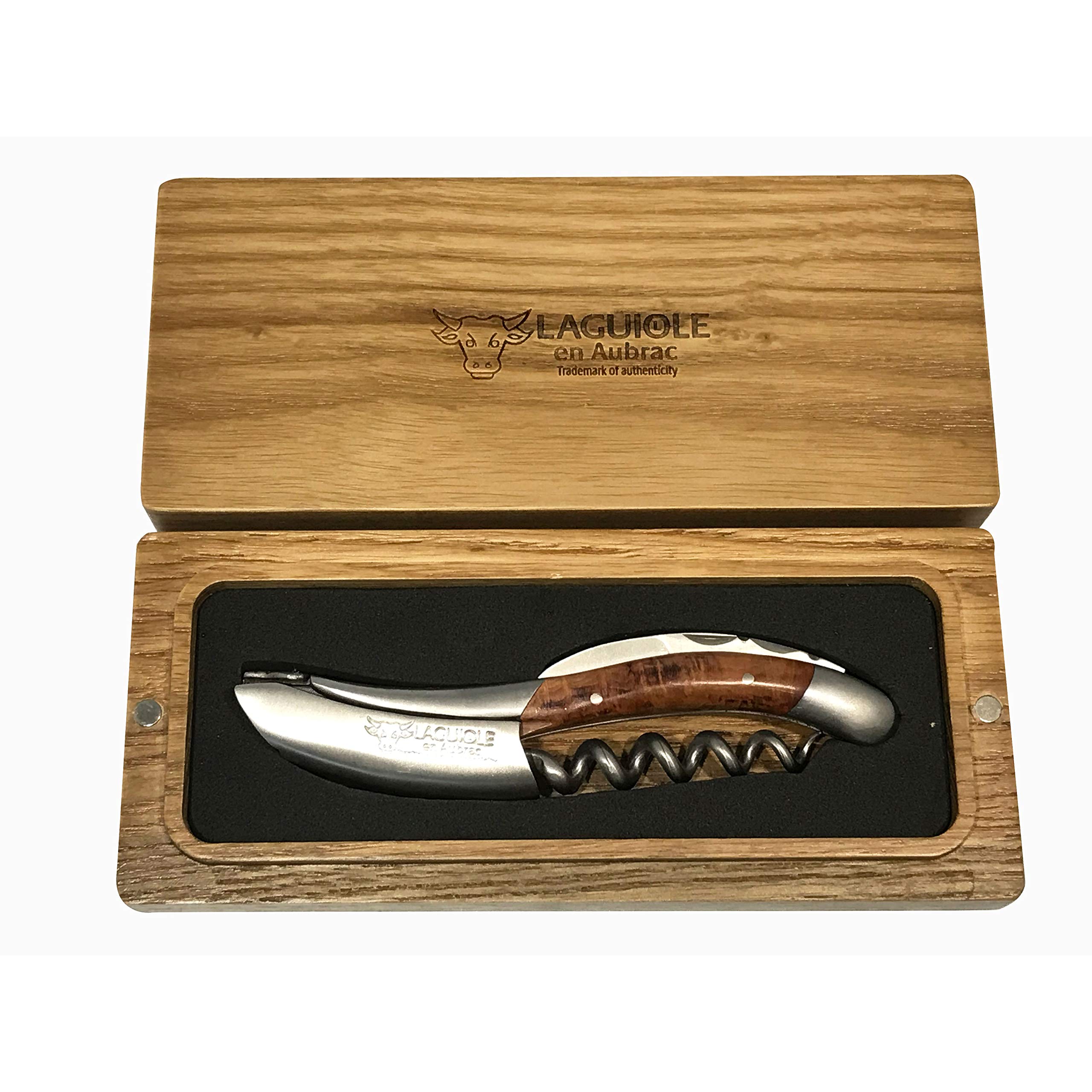 Laguiole En Aubrac Sommelier Waiter's Corkscrew, Briar Root Wood Handle, Wine Opener With Foil Cutter & Bottle Opener