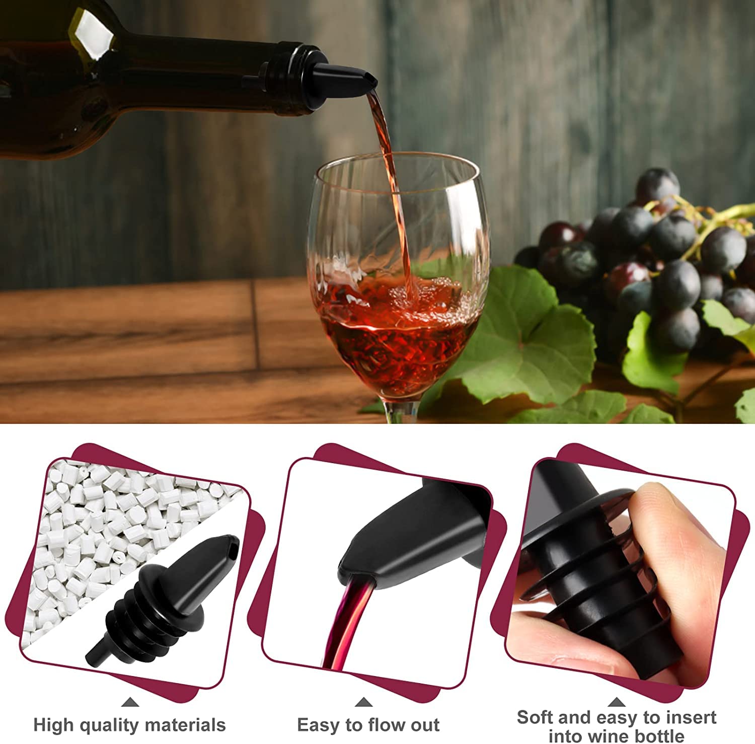 12 Pcs Wine Pourer with collar, Free Flow Black Plastic Liquor Bottle Pourer Spouts for Pouring Olive Oil, Wine, Sauce Vinegar, 12 Pieces per package