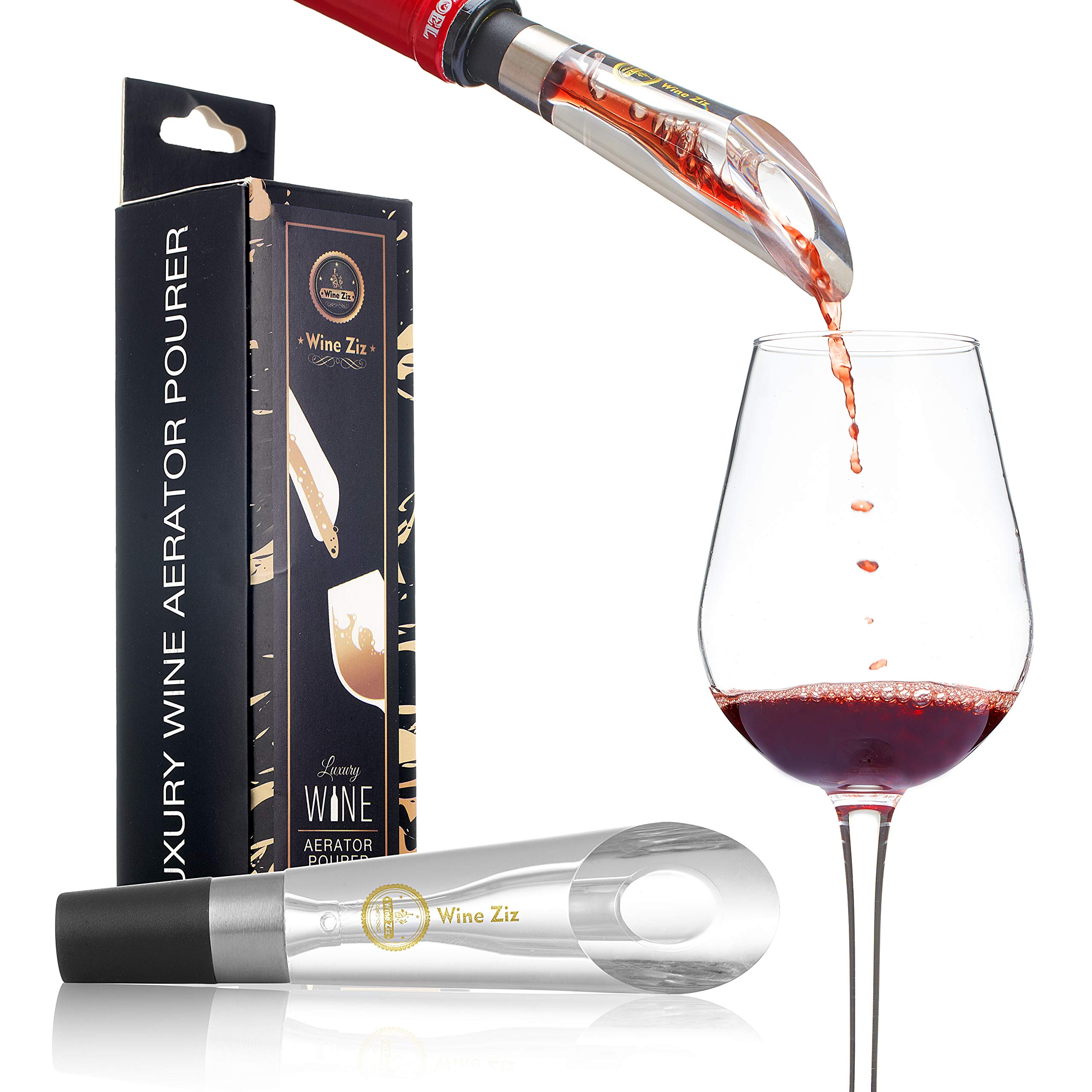 Wine Ziz Wine Aerator Pourer Spout for Aerating Wine Instantly | Premium Aerator Wine Pourer Decanter Best Sellers | Gift for Wine Lovers (Thick & Glam)