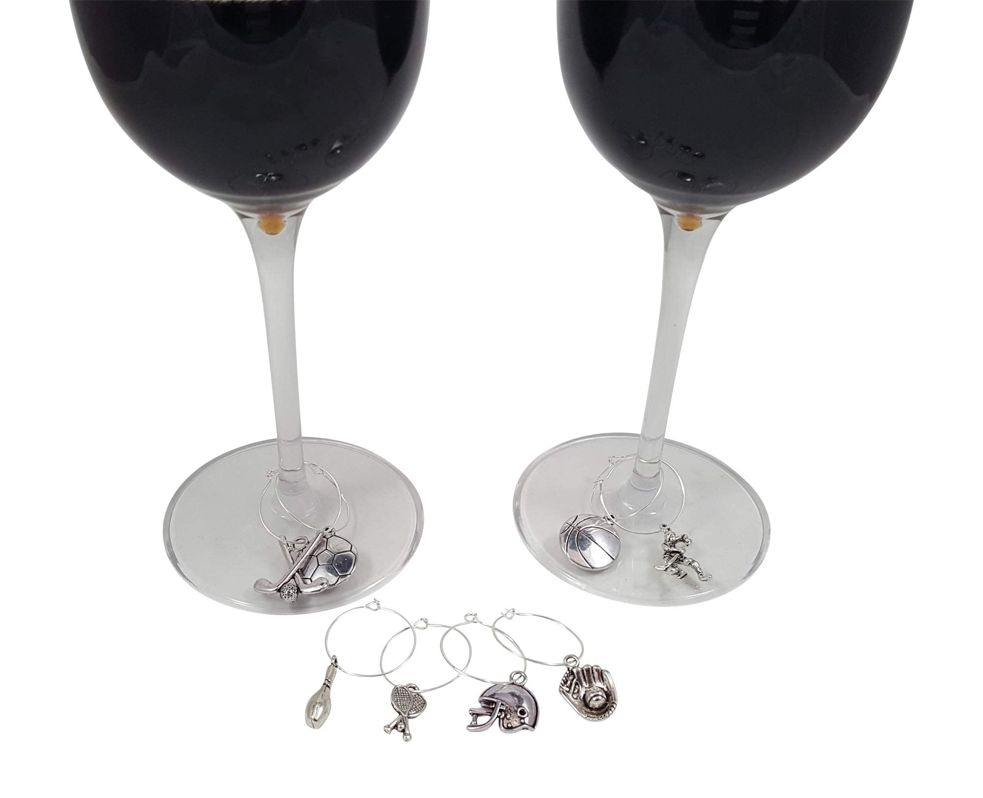 Palm City Products Sports Themed Wine Charms - 8 Piece Wine Charm Set - Great Gift for Sports Fans